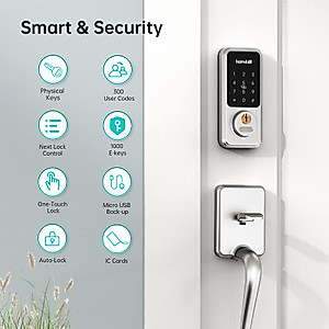 Smart Door Lock with Keypad, Keyless Entry Home with Your Smartphone, Bluetooth Smart Deadbolt Door Lock Works with APP Control, Code and eKey, Auto Lock for Home Hotel Apartment