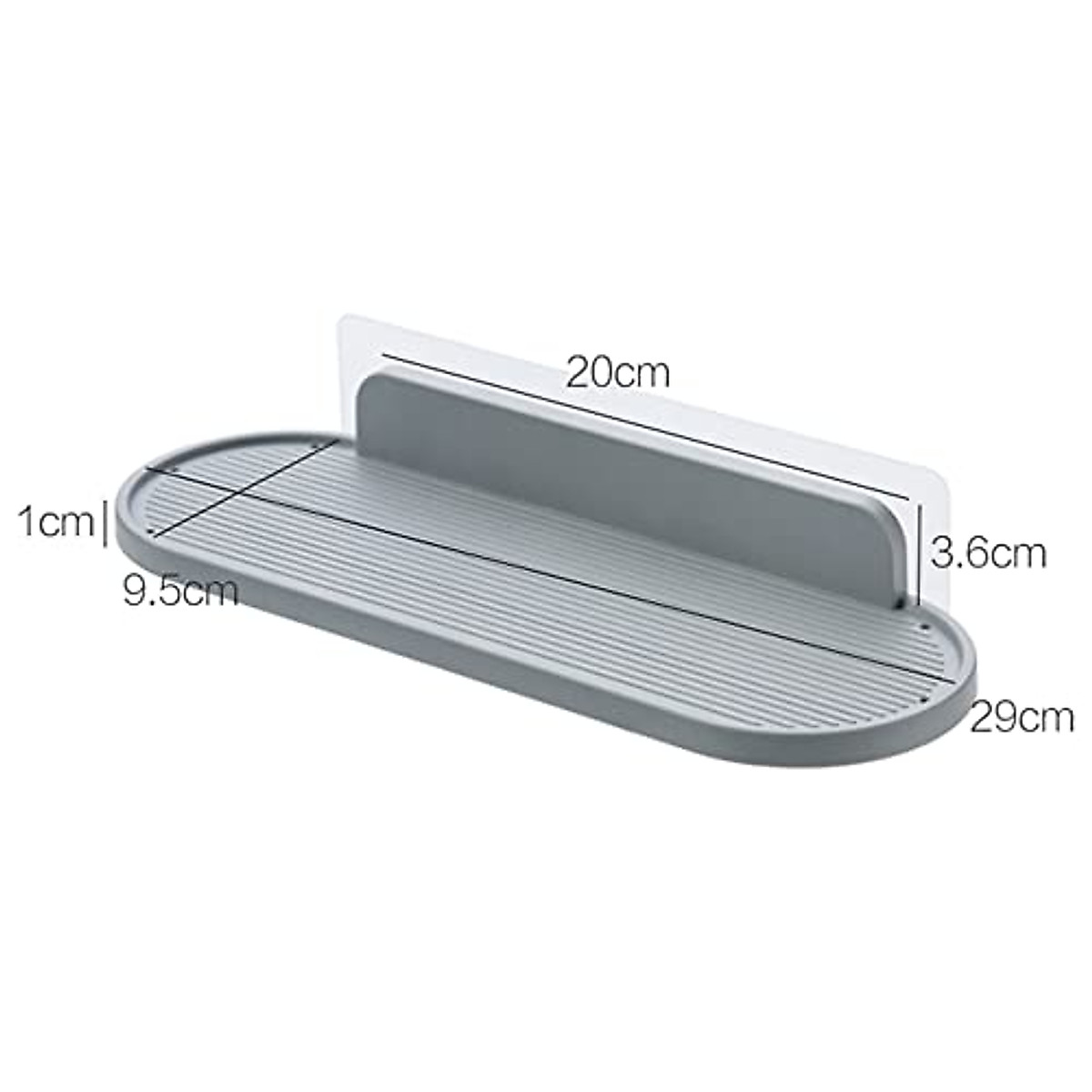 Fineget Floating Shower Shelves Plastic Wall Mount Shelf Adhesive Soap Shower Shelves for Bathroom Kitchen Bathtub Bedroom Living Room Rustproof No Drilling Storage Organizer Quick Dry Grey 2 Pack