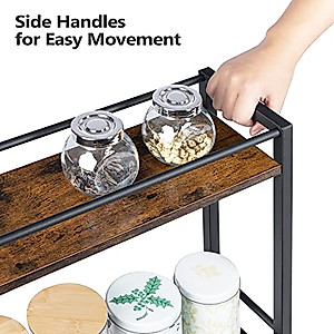 MAHANCRIS 3-Tier Slim Rolling Cart, Narrow Kitchen Cart on Wheels, Practical Storage Rolling Cart, Wooden Kitchen Storage Rack, for Tight Spaces in Dining Room, Bathroom, Rustic Brown RCHR1501Z