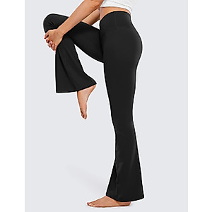 CRZ YOGA Butterluxe Crossover Flare Leggings for Women 31" - High Waist V Cross Bootcut Bell Bottoms Tummy Control Yoga Pants Black XX-Small