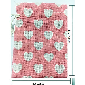 Autupy 24 Packs 5.5 x 3.9 Inch Heart Burlap Drawstring Bags Gift Bags Packing Storage Linen Jewelry Pouches Sacks for Valentine's Day Wedding Party Shower Birthday Thanksgiving Halloween