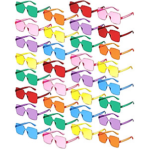 Chumia 51 Pairs Colored Fun Sunglasses Bulk Candy Party Sunglasses Rimless Transparent Square Tinted Sunglasses Rectangle Colorful Bulk Sunglasses Frameless Colored Glasses for Women Men Cosplay