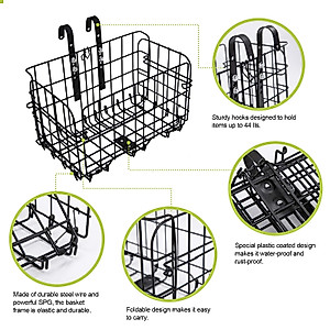 Karcle Detachable Folding Bike Basket Bicycle Basket Heavy Load - Adult Front Rear Bicycle Bag Rack Hanging Bike Basket for Mountain Bike Accessories (Black)