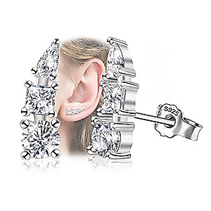 Ear Climbers Earrings for Women Sterling Silver Ear Climber Earrings with Post Hypoallergenic Cubic Zirconia Mini Ear Crawler Earrings Studs Dainty Minimalist Earrings Gifts for Birthday Wedding
