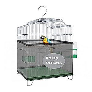 LWFCOEE Bird Cage Seed Catcher, Birdcage Skirt Guard, Adjustable Soft Nylon Mesh Bird Cage Netting Cover for Round Square Medium Bird Cages Circumference 40-60 Inch, Black