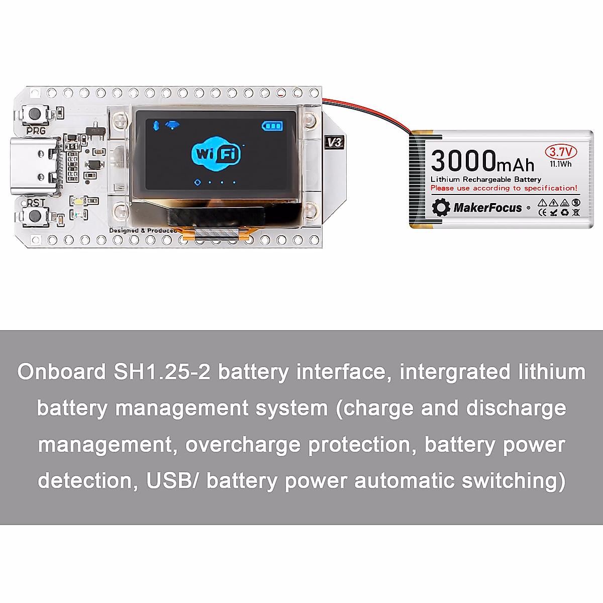 MakerFocus ESP32 OLED WiFi Kit V3 Integrated WiFi Bluetooth 2.4GHz PCB Antenna CP2102 Development Board with 0.96-inch OLED Display for Arduino Intelligent Scenes