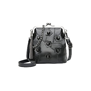SMALLBLUER Women Rivet Purses Satchel Kiss-lock Vintage Chain Shoulder Bag Clutch Wallet Handbag with Tassel Pendant-Black