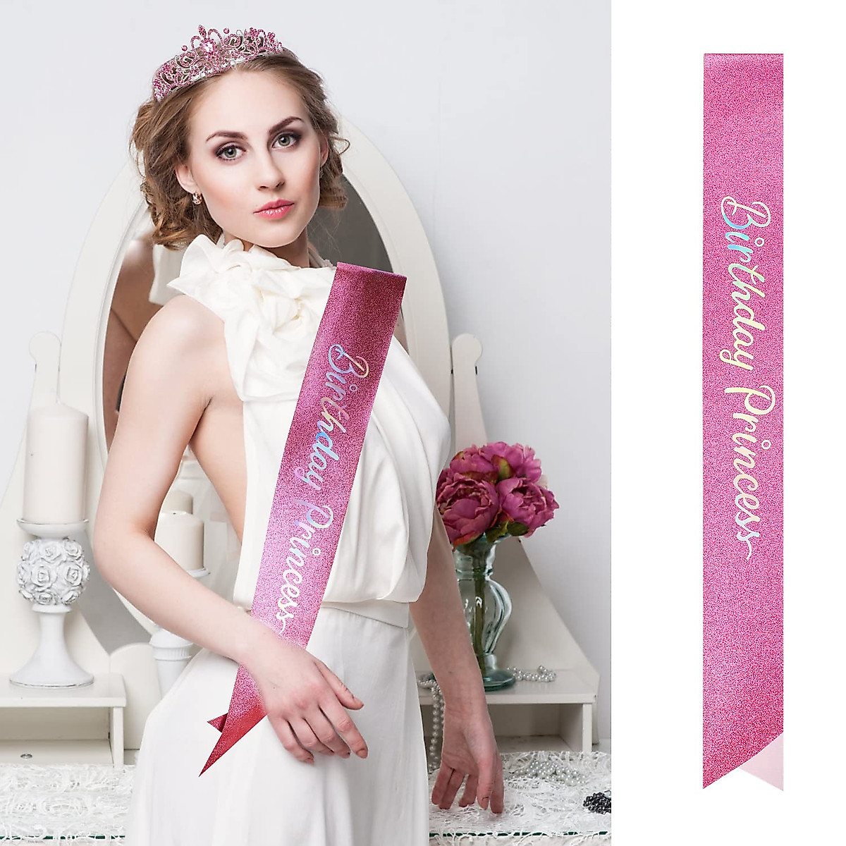 Birthday Tiaras for Women, Princess Crown Tiara, Happy Birthday Crowns for Women, Birthday Crown for Girls Birthday Sash, Happy Birthday Decorations for Women, Birthday Accessories