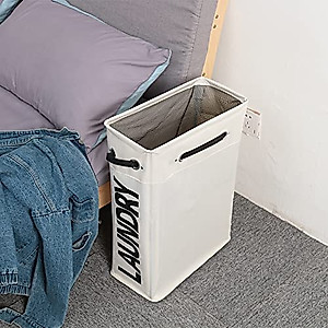 Comfortez Slim Laundry hamper with handles Portable Narrow cloth hamper Skinny laundry hamper Waterproof Clothes hamper Fabric baskets for laundry（Beige）