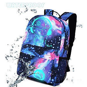 Lmeison Backpack for School Girls Boys, Bookbags for Teen Boys, Anime Cartoon Luminous Backpack with USB Charging Port, Cool Anime Backpack