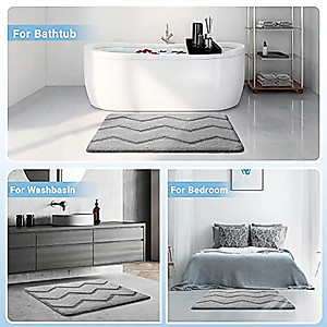 AIZIBLISH Bathroom Rugs Bath Mat, Non Slip Ultra Soft and Water Absorbent Bath Carpet, Machine Washable for Bathroom Floor, Under Sink，Shower and Tub, 16"x24", Light Grey