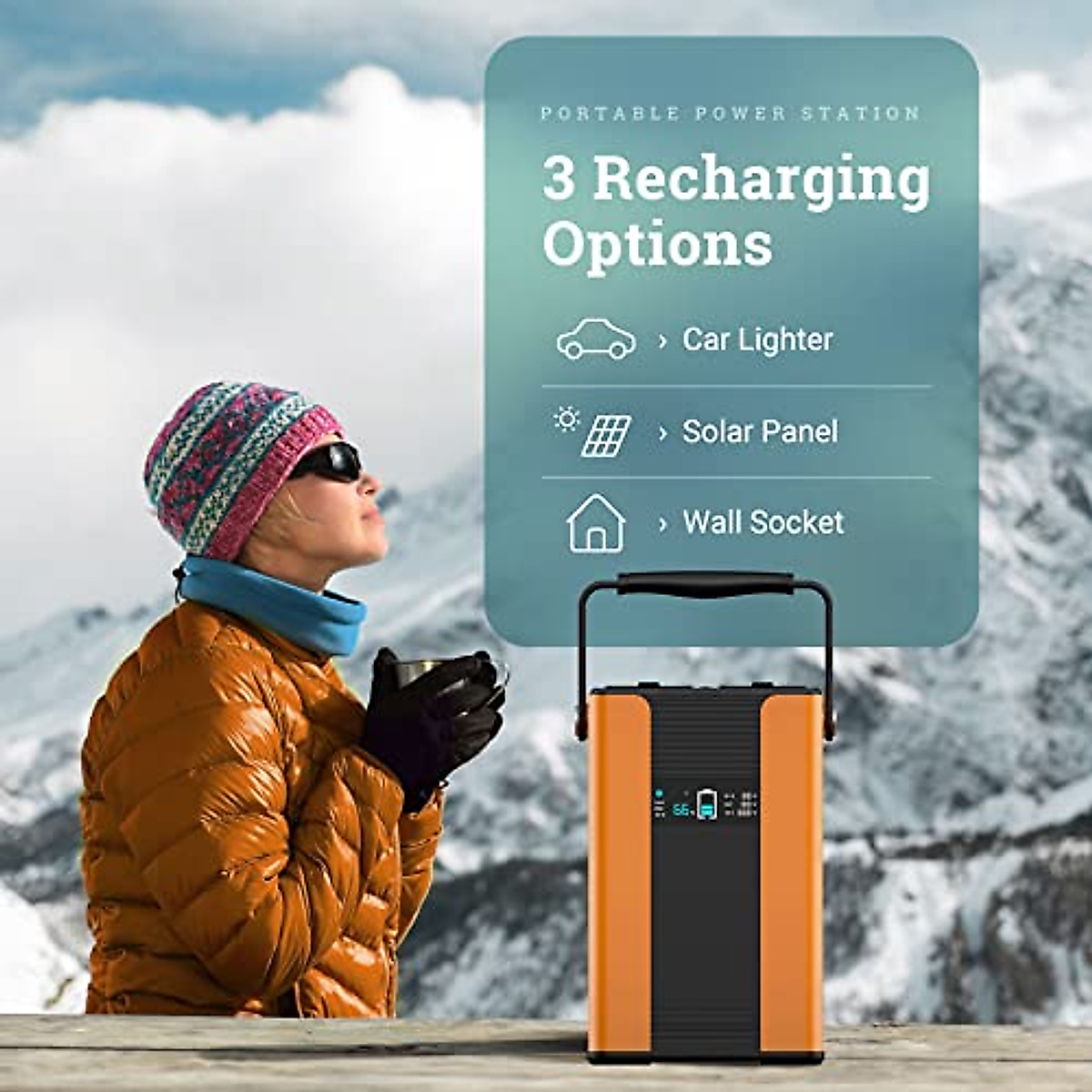 Portable Power Station 300W - Indoor & Outdoor Battery Powered Outlet with AC, Car, and USB C Recharging - Small Power Generator - 115v AC, 12v DC, and USB Outlets