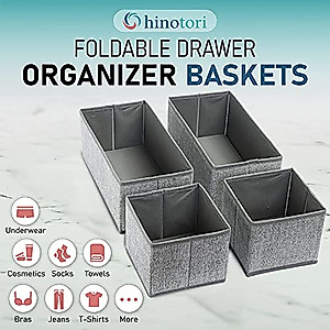 Hinotori Drawer Organizer Bins 4 Pack– Storage Basket Drawer Dividers for Clothes,Underwear, Socks – Cloth Container Cube Bins for Home Organization, Closet, Shelves, Dresser