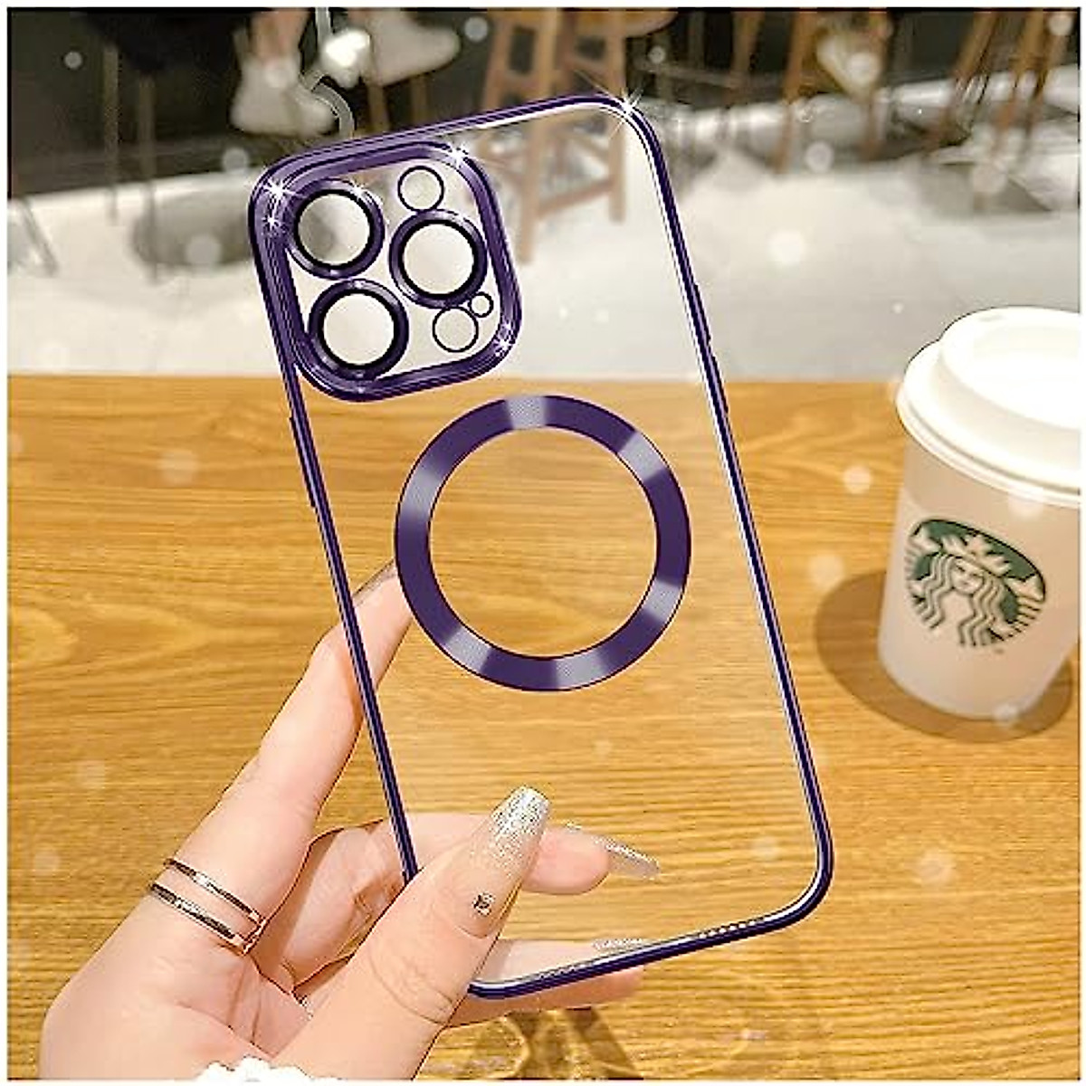 ICREEFUN for iPhone 14 Pro Max Case Clear with MagSafe Full Protection Case Compatible with Camera Lens Protector Elegant Anti-Scratch Case Cover 6.7 Inch - Deep Purple