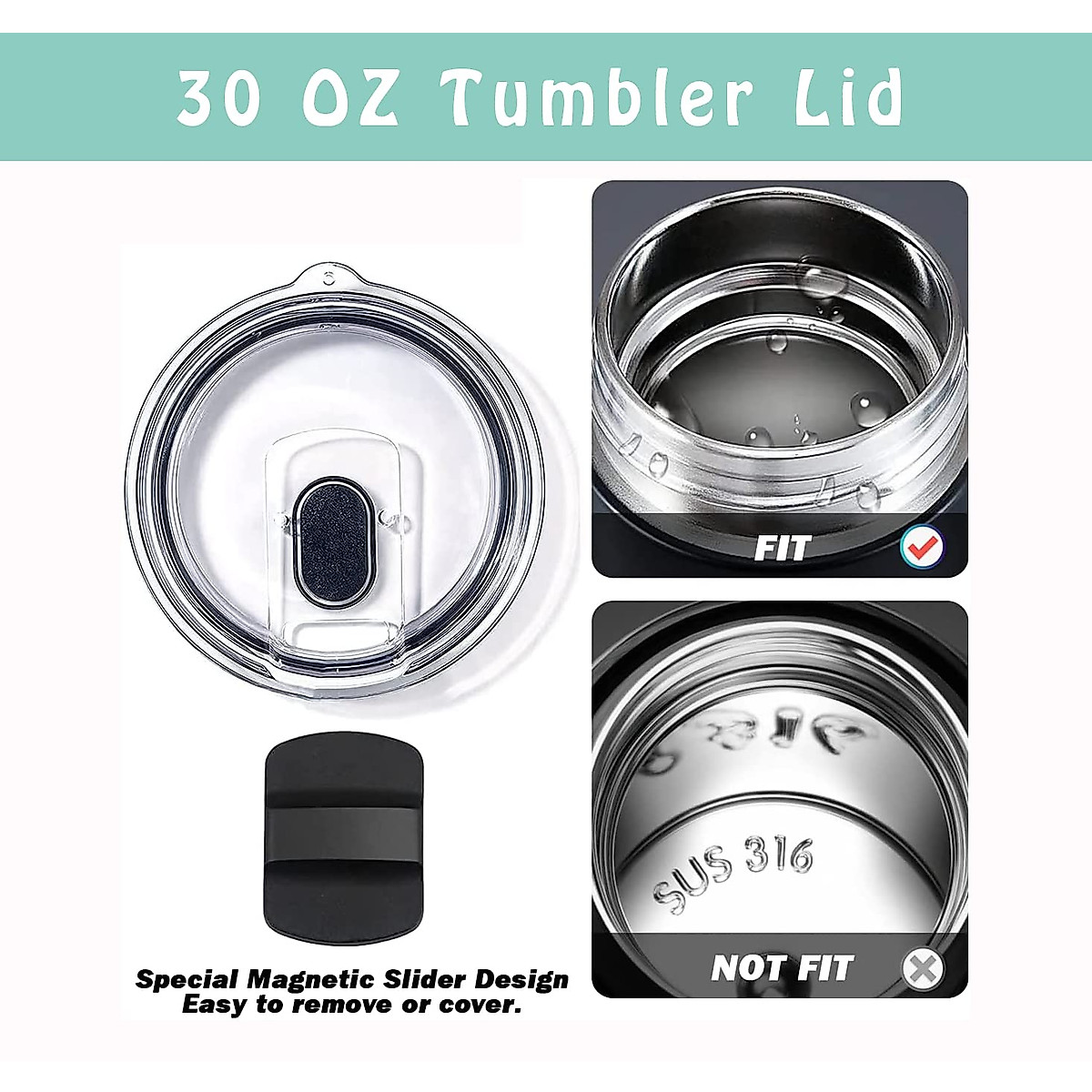 30 oz Tumbler Lid Replacement Lids Compatible with YETI 30 oz Tumbler, 14 oz Mug and 35 oz Straw Mug- Replacement Magnetic Slide/Cover (30 Oz, 1Pack)