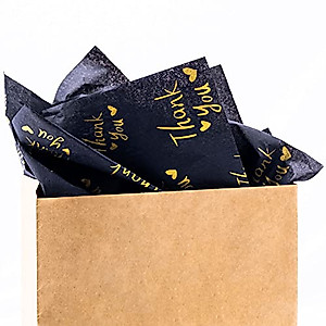 MR FIVE 100 Sheets Black with Gold Thank You Tissue Paper Bulk,20" x 14",Black Thank You Tissue Paper for Packaging,Gift Bags,Gold Tissue Paper for Weddings,Graduation,Birthday,Thanksgiving
