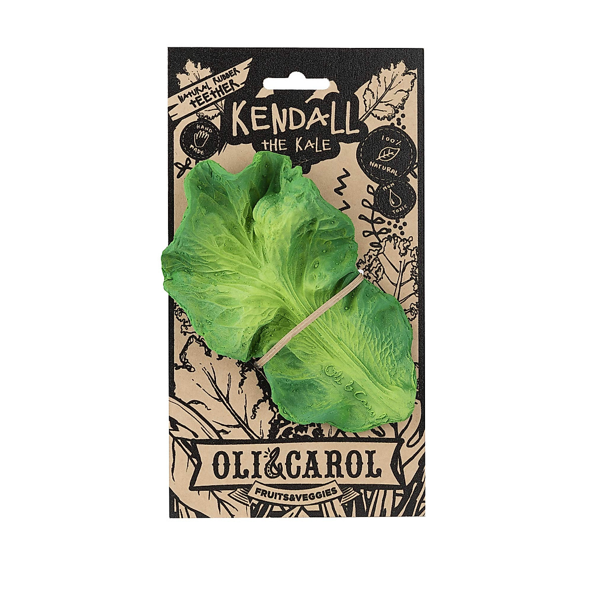 Oli & Carol Natural Rubber Teether - Vegetable Shaped Teething Toy for Babies 0-12 Months | Baby Teething Relief | Teethers for Infants 0-6 & 6-12 Months | Natural Hevea Rubber (Kendall The Kale)