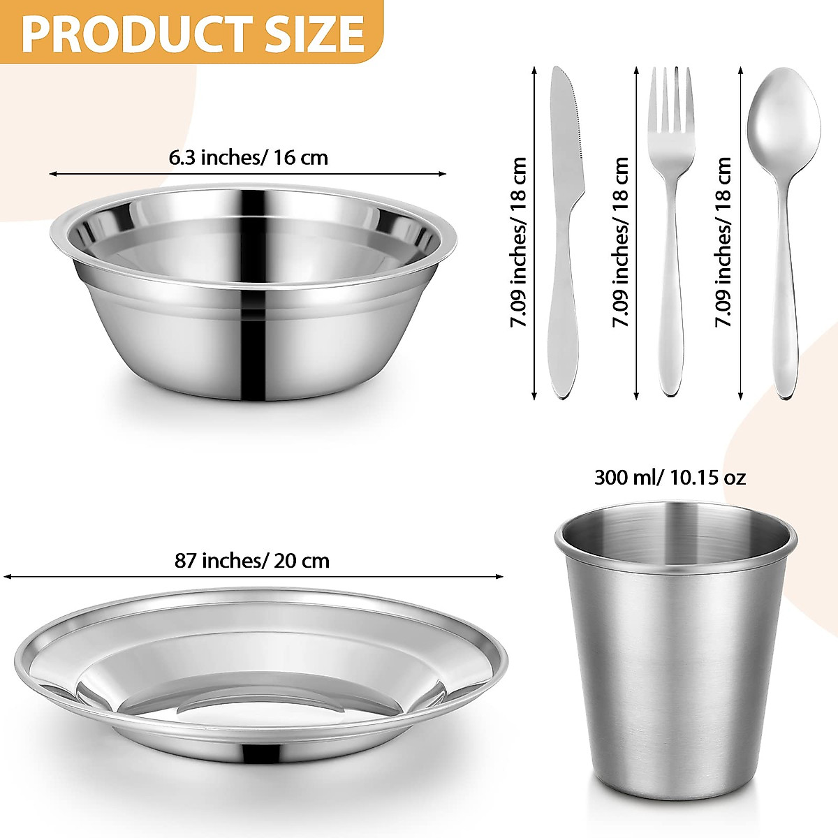 50 Pcs Camping Mess Kit, Polished Stainless Steel Dishes Set, Portable Dinnerware Utensils Tableware with Cups, Plates, Bowls, Mesh Bag for Backpacking Hiking Camping Travel Picnic, 8 Person Set