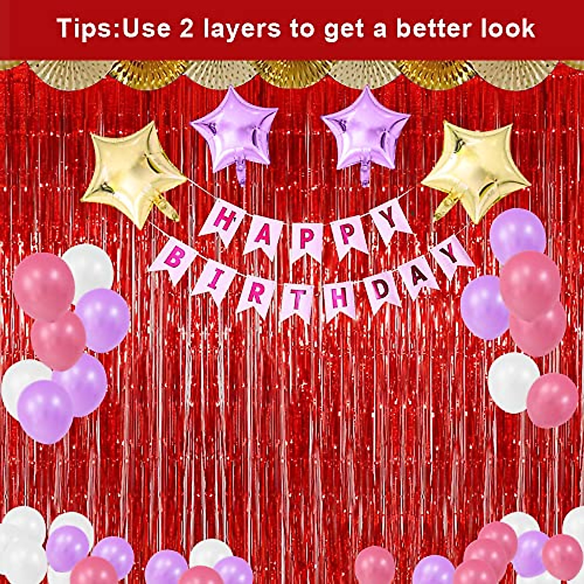 3 Pack Fringe Curtains Party Decorations,Tinsel Backdrop Curtains for Parties,Photo Booth Wedding Graduations Birthday Christmas Event Party Supplies (Red)