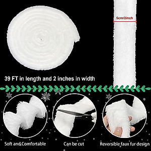 Pextian New Year Faux Fur Fabric Ribbon, 13 Yards Fur Fabric for Craft, Fake Fur Fabric Trim for Sewing Costume DIY Crafting, 2” x39ft