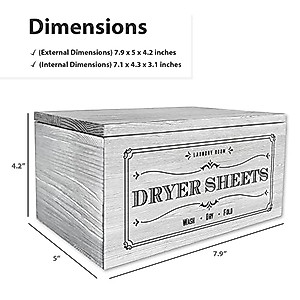 Dryer Sheet Holder for Laundry Room | Wooden Box Dryer Sheet Dispenser | Farmhouse Laundry Room Decor Accessories | Dryer Sheet Container with Lid | Laundry Room Organization Storage Container (Grayish White)| Laundry Softener Dispenser Sheets