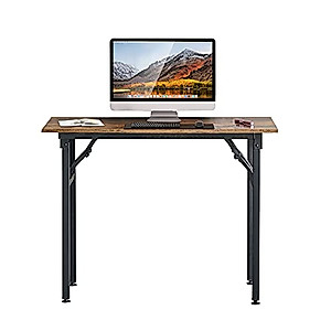 TEMI Small Desk 31.5" No Assembly Desk, Computer Desk for Home Office, Study Desk for Bedroom, Folding Desk with Stable Metal Black Frame, Rustic Brown