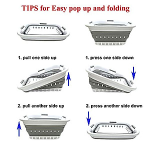 SAMMART 41L (10.8 gallon) Collapsible 3 Handled Plastic Laundry Basket - Foldable Pop Up Storage Container/Organizer - Portable Washing Tub - Space Saving Hamper/Basket (3 handled rectangular, White/Grey)