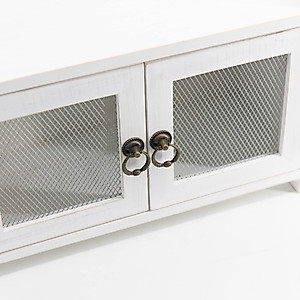 COLLECTIVE HOME - Storage Cabinet, Mini Countertop Cabinet, Wood Organizer for Kitchen Living Room Bedroom Bathroom Office with Magnetic Door, 14.5 x 6.5 x 10 (White, Wire Netting)