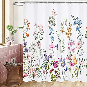 MitoVilla Spring Floral Shower Curtain, Plant Flower Fabric Cloth Shower Curtains for Rustic Vintage Bathroom Decor, Summer Shower Curtains with Watercolor Chic Cosmos, 72x72