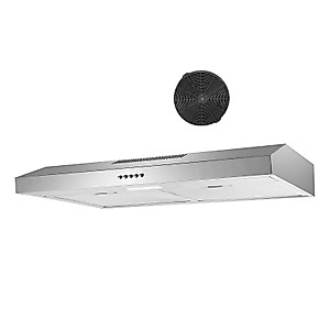 SNDOAS Under Cabinet Range Hood 30 inch,Kitchen Hood with LED Light,Push Button Controls,3 Speeds,Stainless Steel Range Hood,Ducted/Ductless Convertible Kitchen Over Stove Vent,Charcoal Filter
