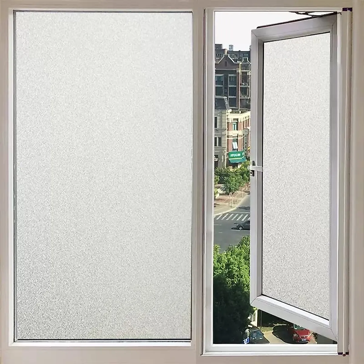 Window Privacy Film 17.7'' x 118'' Frosted Window Glass Film One Way Privacy Window Film Static Guard Window Tinting Film for Home Non-Adhesive Bathroom Door Covering Heat Blocker Sticker, Pure