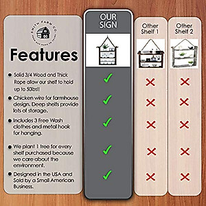 SFC Rustic Wood Bathroom Shelf Over Toilet, Bathroom Decor, Bathroom Shelves Wall Mounted, Rustic Bathroom Decor, Rustic Shelves, Farmhouse Bathroom Decor, Ladder Style Rope Hanging (Black Wire)