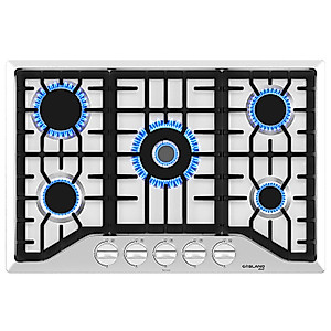 Gas Cooktop 30 Inch, GASLAND Chef 30'' Gas Stovetop, 5 Burners Gas Countertop, 41,300 BTU NG/LPG Convertible, 3.9 ft Cord Plug, 5 Italy Sabaf Sealed Burner, Auto Ignition, Thermocouple Protection