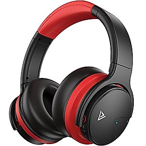 PurelySound E7 Active Noise Cancelling Headphones, Wireless Over Ear Bluetooth Headphones, 20H Playtime, Rich Deep Bass, Comfortable Memory Foam Ear Cups for Travel, Home Office - Red