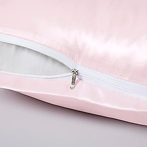 HommxJF Satin Pillowcases with Zipper （20x26）,Standard Size Pillowcases Set of 2, Blush Pink Silk Pillowcase for Hair and Skin