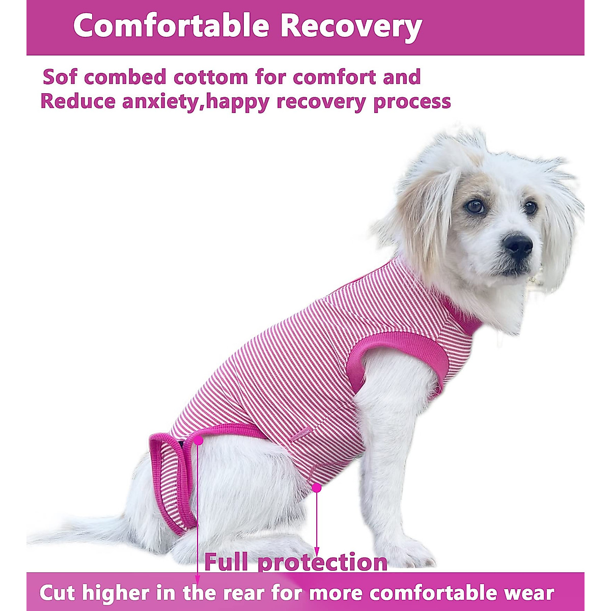 Wabdhally Dog Surgery Recovery Suit,Surgical Suit for Large Female Spay,Soft Combed Cotton,Rose Striped Zipper Onesie XXL