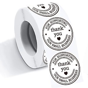 1.5" Round Thank You Stickers - Printed Thank You for Supporting Our Small Business Stickers with Hearts - 500 Thank You Labels Per Roll
