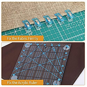 Rotary Cutter Set, 42Pcs Self Healing Cutting Mat Kit - 45mm Rotary Fabric Cutter with 5 Extra Cutter Blades, A4 Cutting Mat, 20 Craft Clips, 15 Non-Slip Grips, Sewing Supplies for Crafting Sewing
