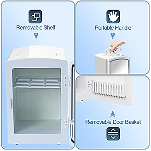 COYCYQI Mini Fridge for Skin Care, 4 Liter Portable Small Fridge with Mirror, Hot or Cold Personal Beauty Refrigerator for Bedroom, Office, Car, Makeup (White)