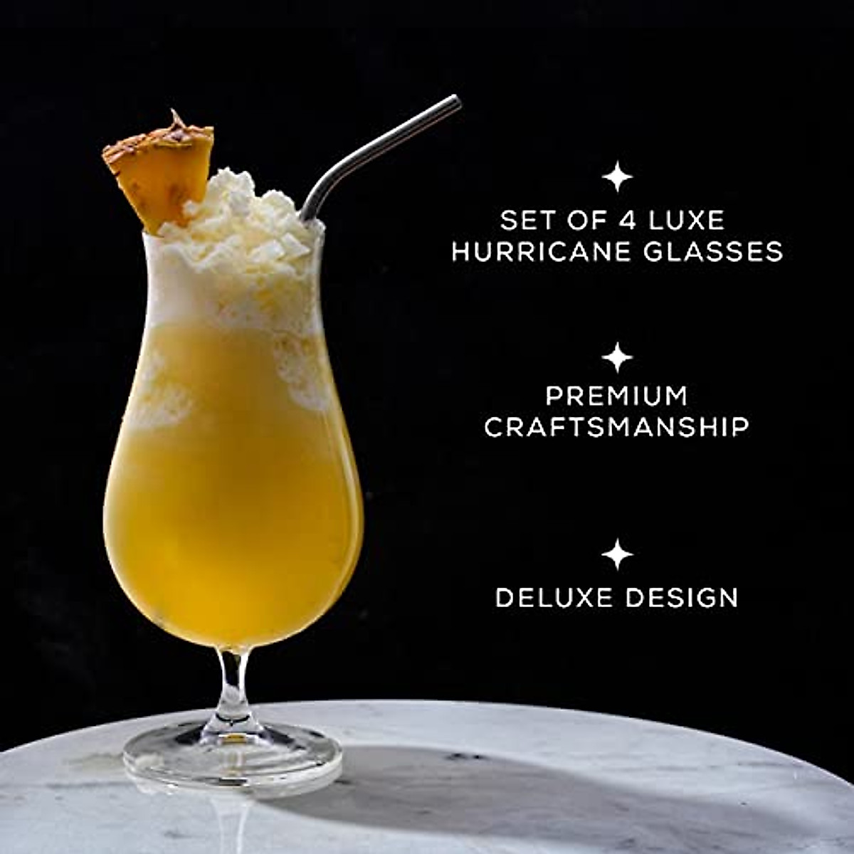 JoyJolt Terran Pina Colada Glasses - Premium Hurricane Cocktail Glasses Made in Europe - 17-Ounce l Crystal Drinking Set - Set of 4 Hurricane Glasses Cocktail Set, ideal for Refreshing Cocktails