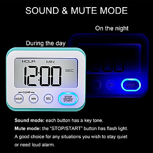Digital Kitchen Timer with Loud Alarm/Mute ON/Off Switch Classroom Timer for Kids Count Down/Up, Light Blue