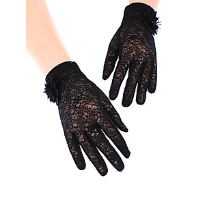 3 Pairs Women Lace Gloves Dress Gloves Floral Lace Gloves for Tea Party Wedding Dinner(Black, White, Skin Color)