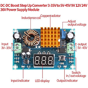 DC-DC Step Up Module Power Supply Voltage Boost Module Converter Regulator 3-35V to 5V-45V Power Supply Module 5A DIY Charger Large Power Module