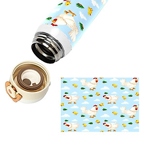 Kids Water Bottle White Chicken Blue Sky Stainless Steel Travel Mug for School Lunch Vacuum Insulated Cups Flask with Locking Push-Button Lid (17 oz)