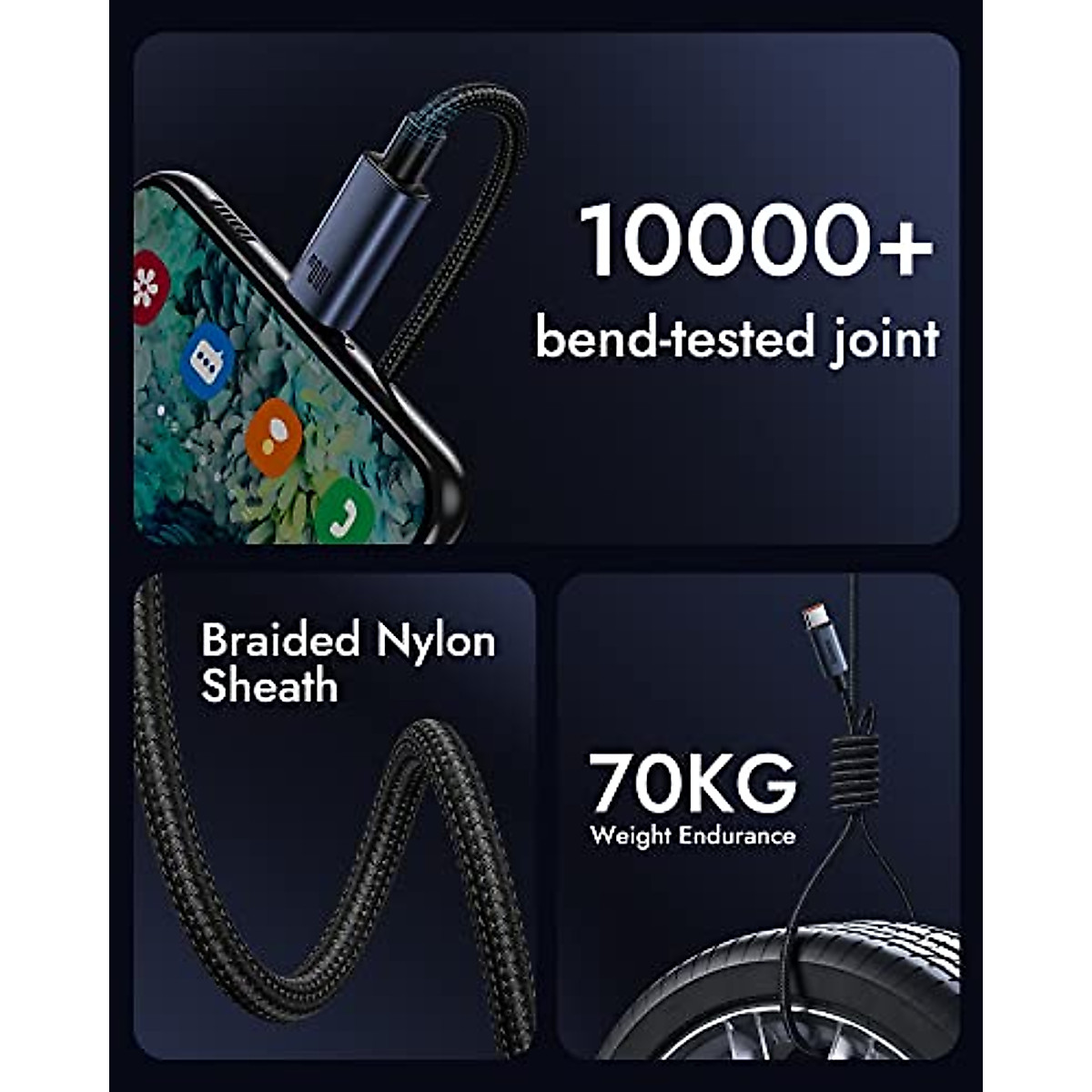 Baseus USB C Charger Cable, 100W PD 5A QC 5.0 Type C Fast Charging USB C to USB C Cable, Nylon Braided USB C Cable for iPhone 15/Pro/Plus/Pro Max, MacBook Pro, iPad Pro 12.9/Air/Mini, Samsung S23/S22