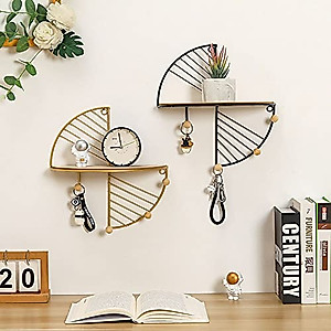 XUEBEI Corner Shelf Wall Mount of Rustic Wood Floating Shelves for Bedroom Living Room Bathroom Kitchen Office and More Black，Glod (Gold)