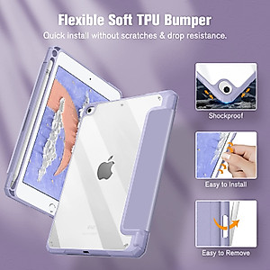 Fintie Hybrid Slim Case for iPad Mini 5th Generation 2019 / iPad Mini 4 (7.9 Inch) - [Built-in Pencil Holder] Shockproof Cover with Clear Transparent Back Shell, Lilac Purple