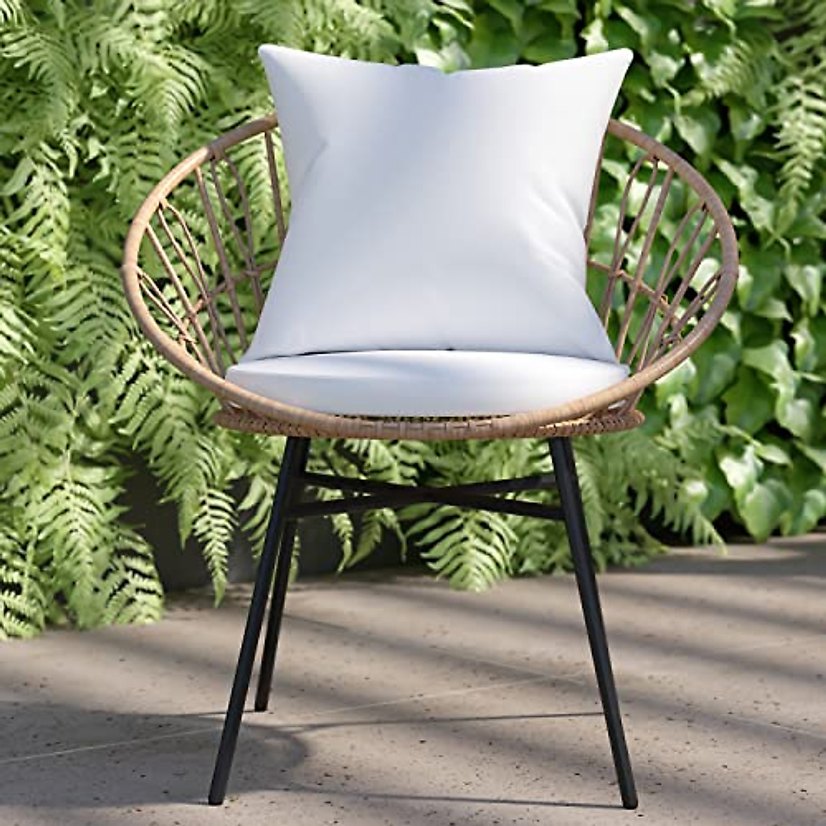 Flash Furniture Devon Set of 2 Indoor/Outdoor Modern Papasan Style Rope Patio Chairs, PE Rattan with Cushions, Tan/Light Gray