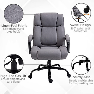 Vinsetto High Back Big and Tall Executive Office Chair 484lbs with Wide Seat, Computer Desk Chair with Linen Fabric, Adjustable Height, Swivel Wheels, Light Grey