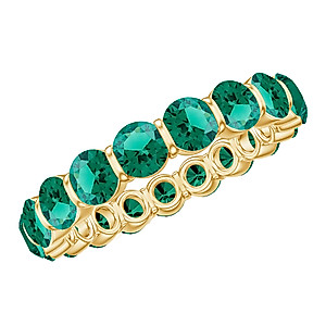 Rosec Jewels Certified Lab Grown Emerald Eternity Band Ring, AAAA Quality, Emerald Anniversary Ring for Women - Ready To Gift, 14K Yellow Gold, Size:US 9.00